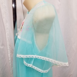 Vintage 1960s Turquoise Nylon Nightie W Chiffon Sheer Floral Accent ...