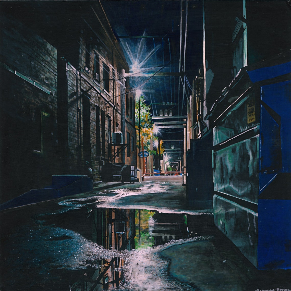 Fine Art Print of Acrylic Realistic Painting "alley" Dark Rainy Back ...