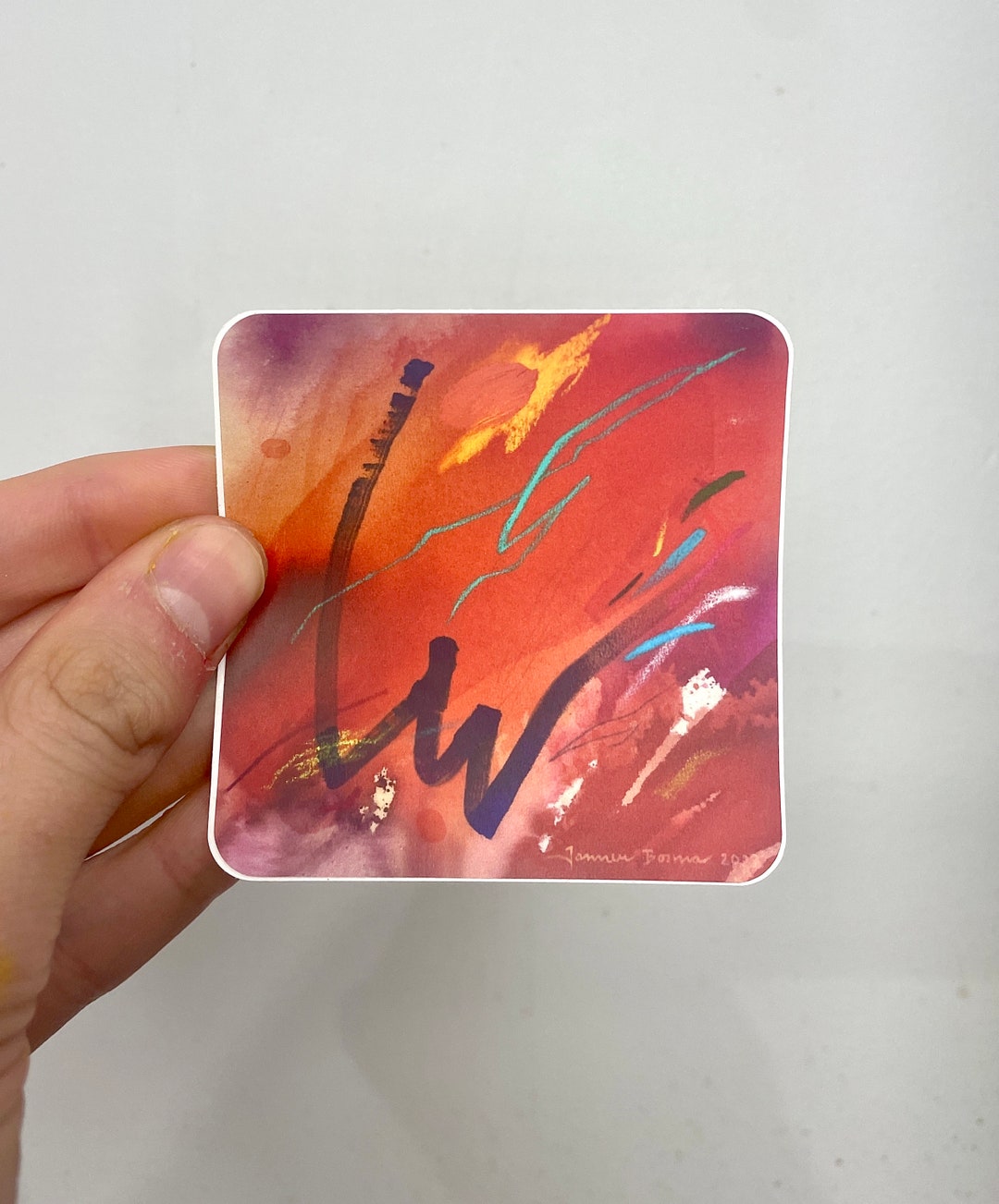 Red Orange Abstract Square Sticker. - Etsy