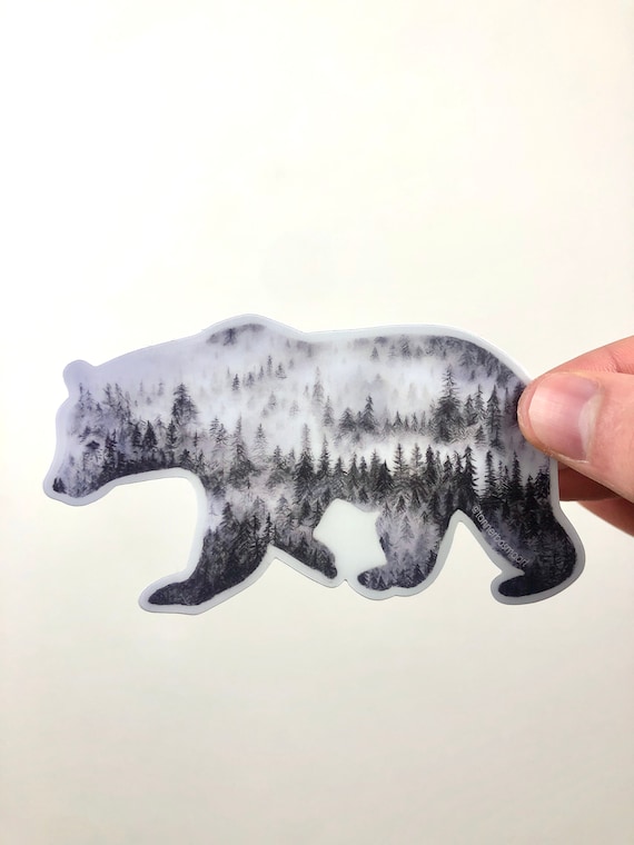 Bear With Pine Trees Original Art drawing Vinyl Die Cut - Etsy