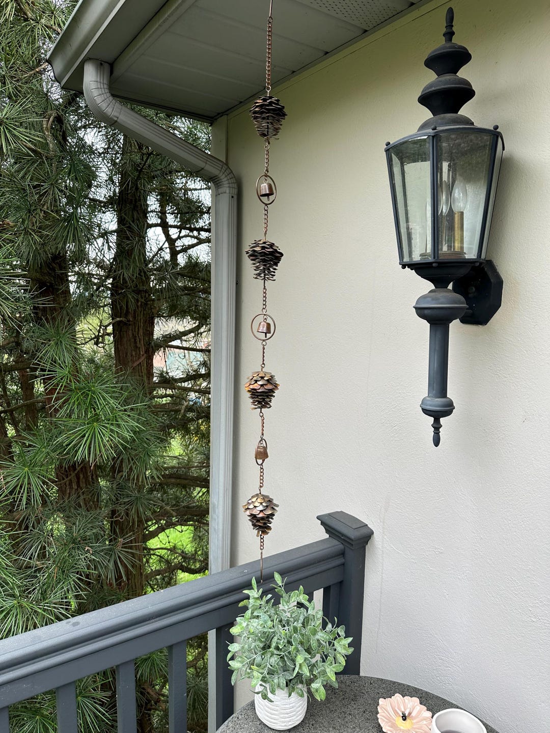 Pine Cone Rain Chain With Bells | Handmade Metal Garden Decor for Yard ...