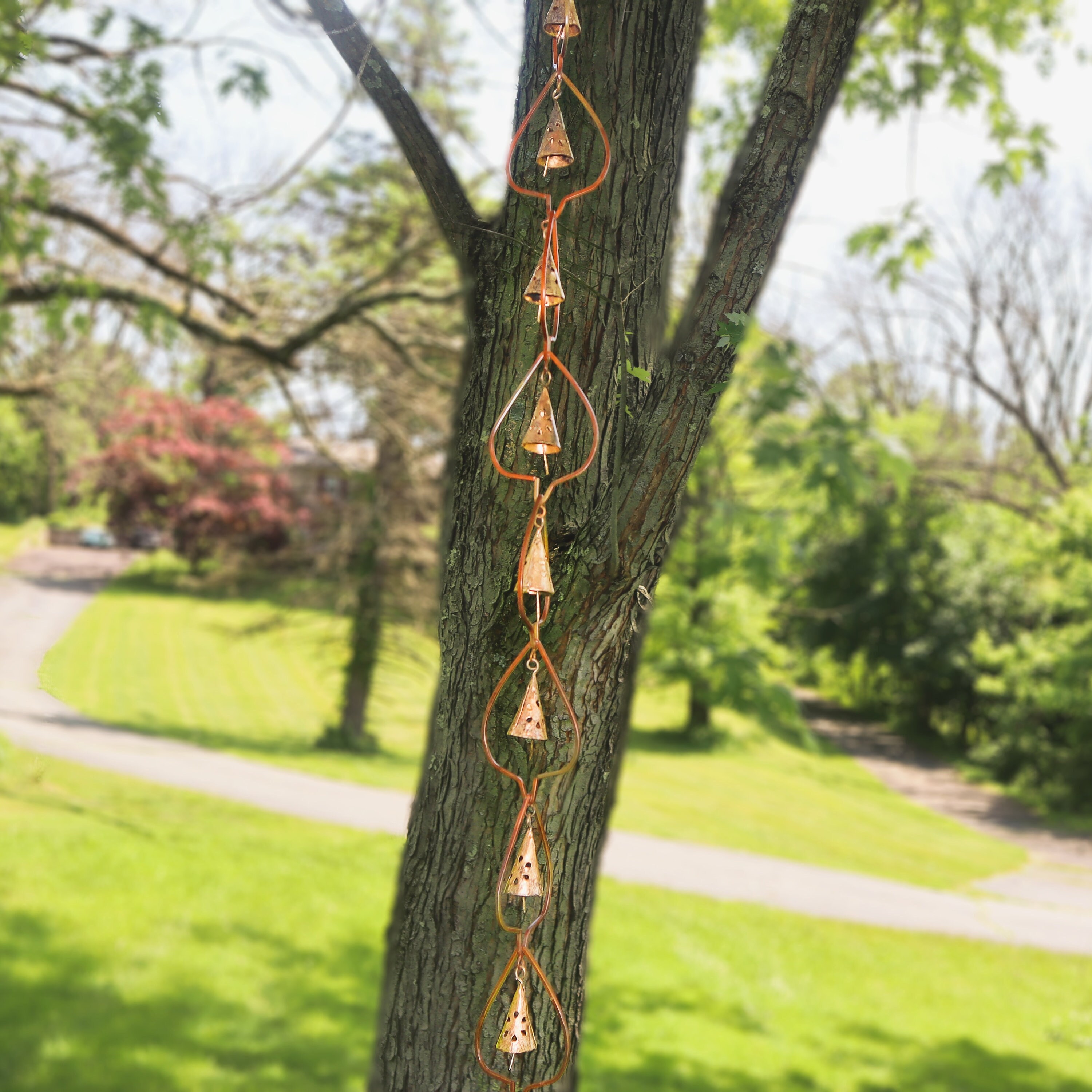 Aspen With Bell Rain Chain, Garden Rain Chain, Yard Art Decor, Gardener ...