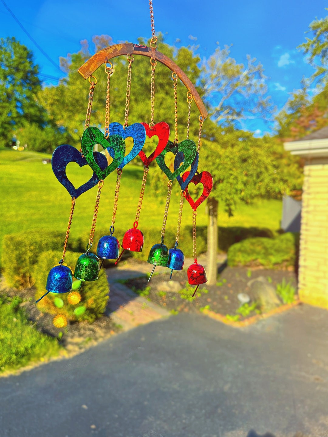 Multicolor Hearts on Arch Wind Chime Outdoors Decorer Artful Wind Chime ...