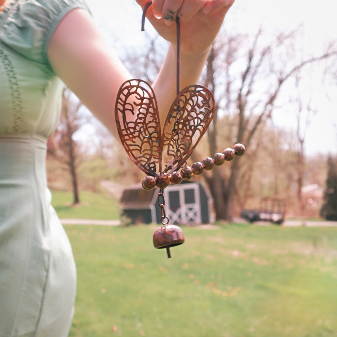 Hanging Dragonfly With Bell Ornament Yard Art Garden Decor - Etsy