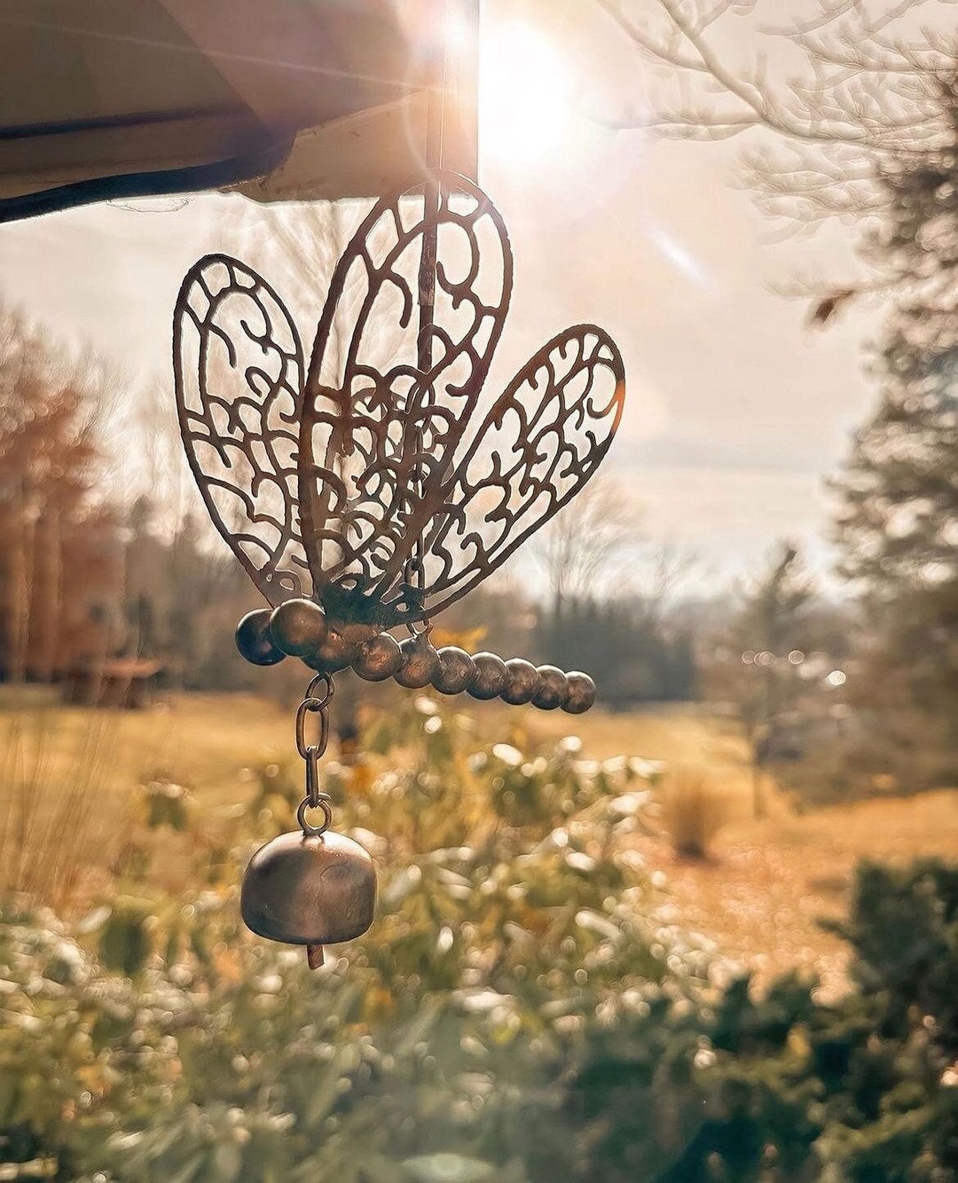 Hanging Dragonfly With Bell Ornament | Yard Art | Garden Decor | Gifts ...