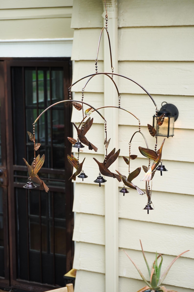 Hanging Hummingbirds Mobile | Garden Bird Decor | Handcrafted Metal ...
