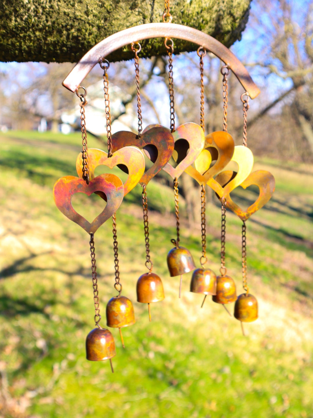 Hearts on Arch Wind Chime, Metal Garden Decor, Patio Art, Yard ...