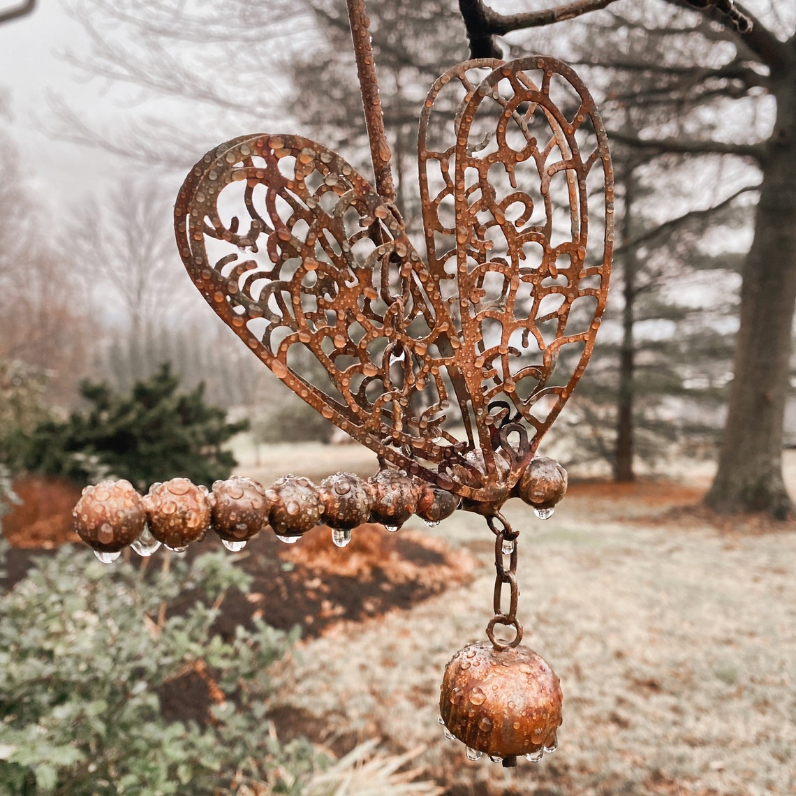 Hanging Dragonfly With Bell Ornament Yard Art Garden Decor - Etsy