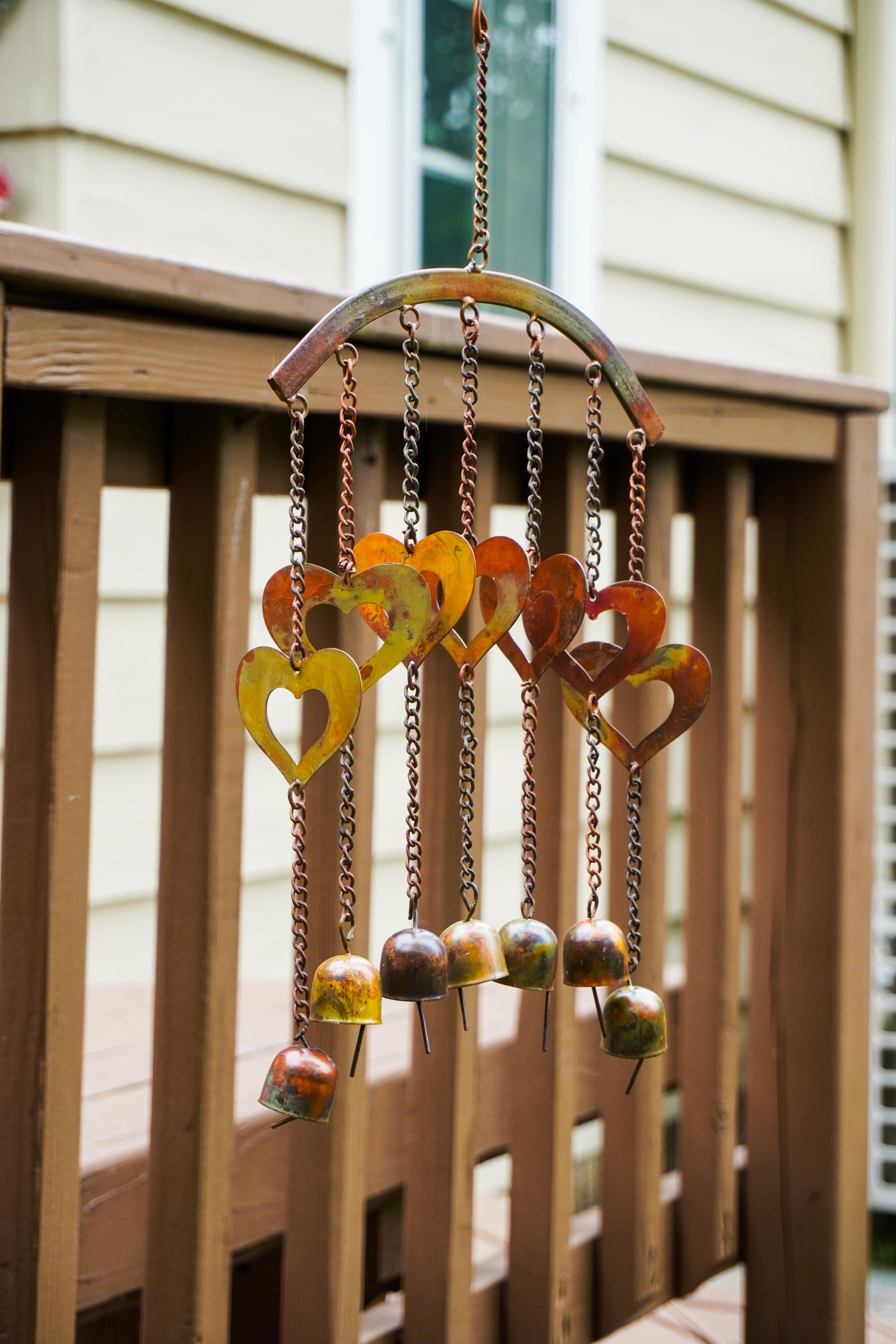 Hearts on Arch Wind Chime, Metal Garden Decor, Patio Art, Yard ...