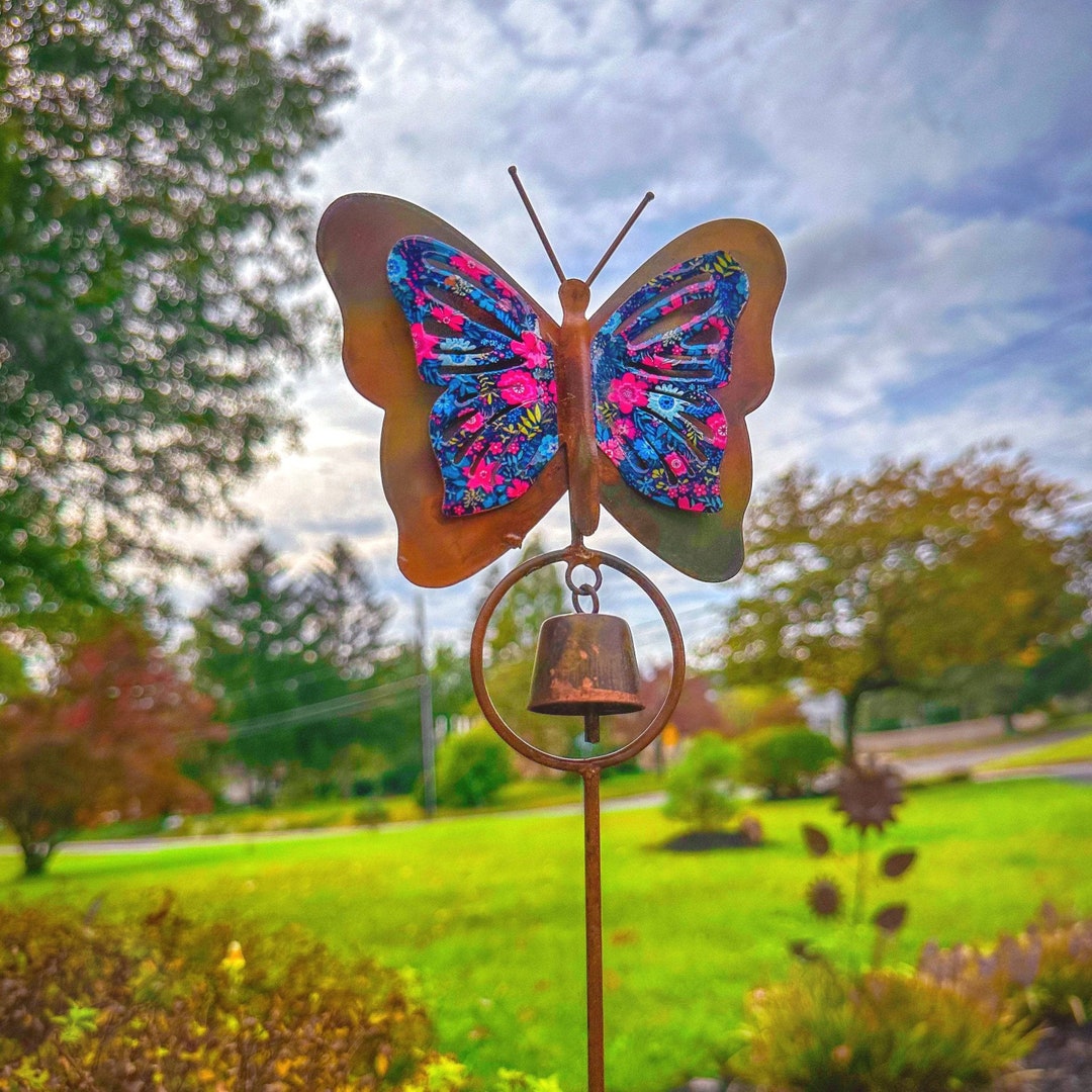 Floral Butterfly Garden Stake | Garden Decoration | Handmade Yard Art ...