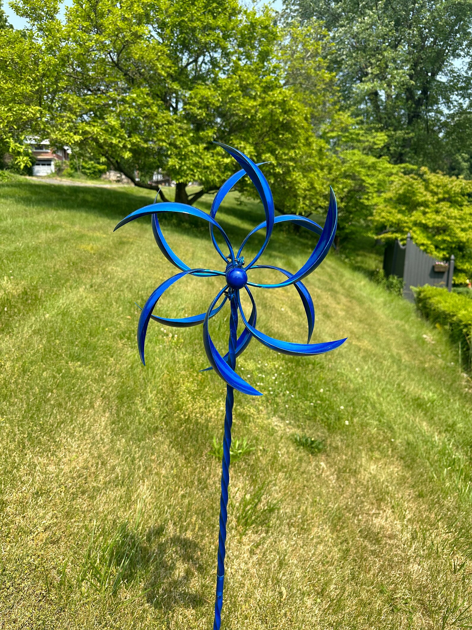 Blue Feather Wind Spinner 22", Garden Wind Spinner, Garden Decor, Yard ...