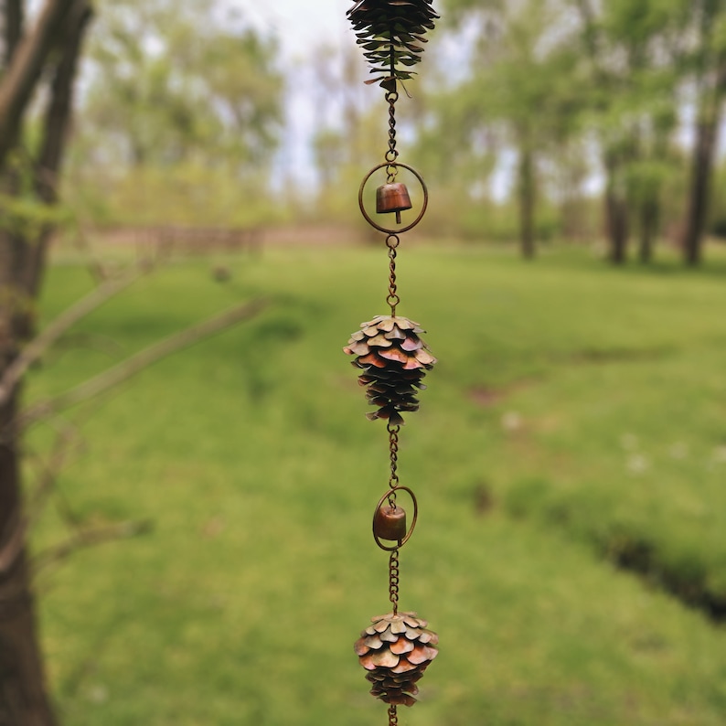 Pine Cone Rain Chain With Bells | Handmade Metal Garden Decor for Yard ...