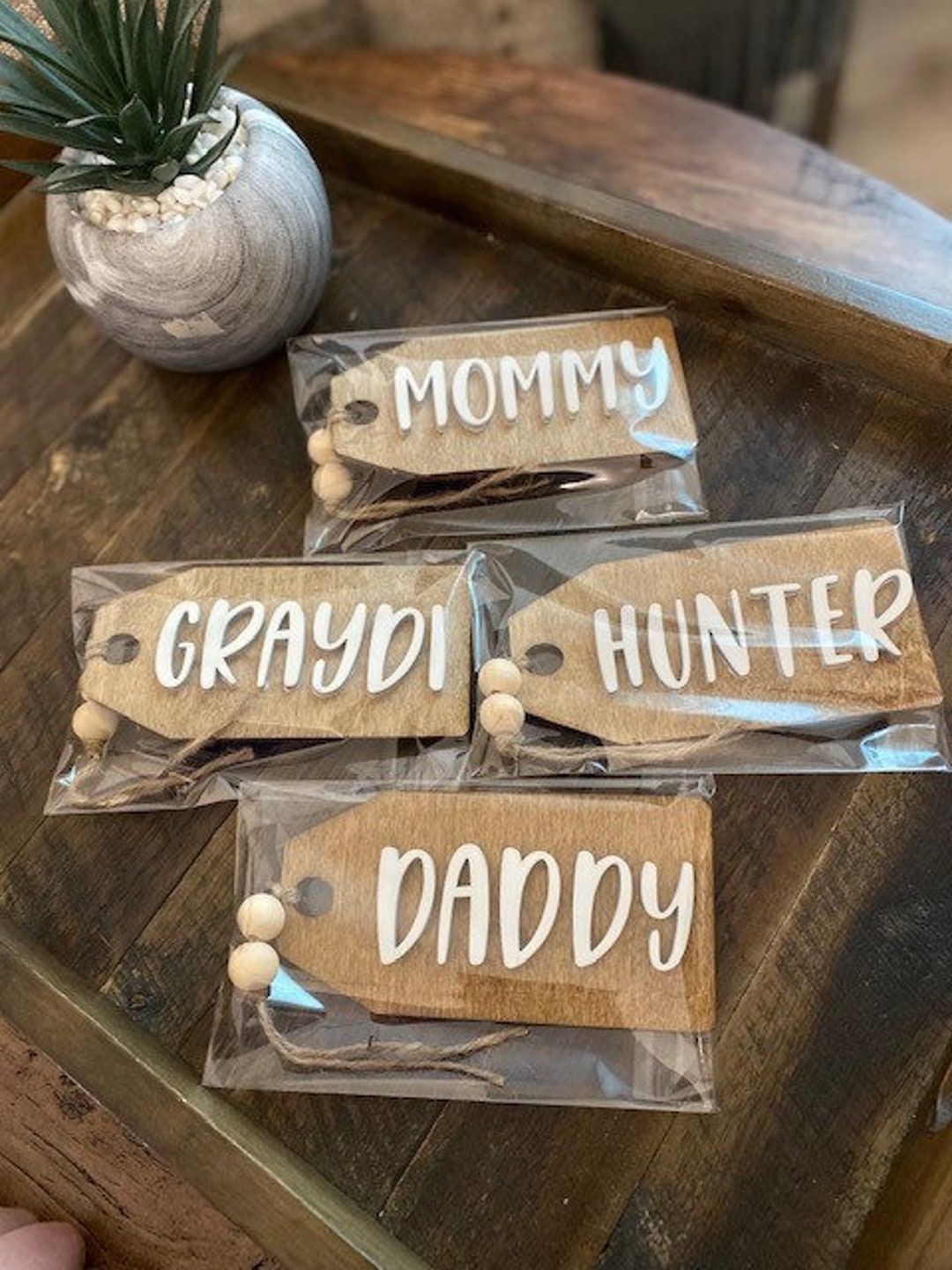 Beaded Wooden Name Tagstocking Name Tags Wooden Nametags Christmas ...