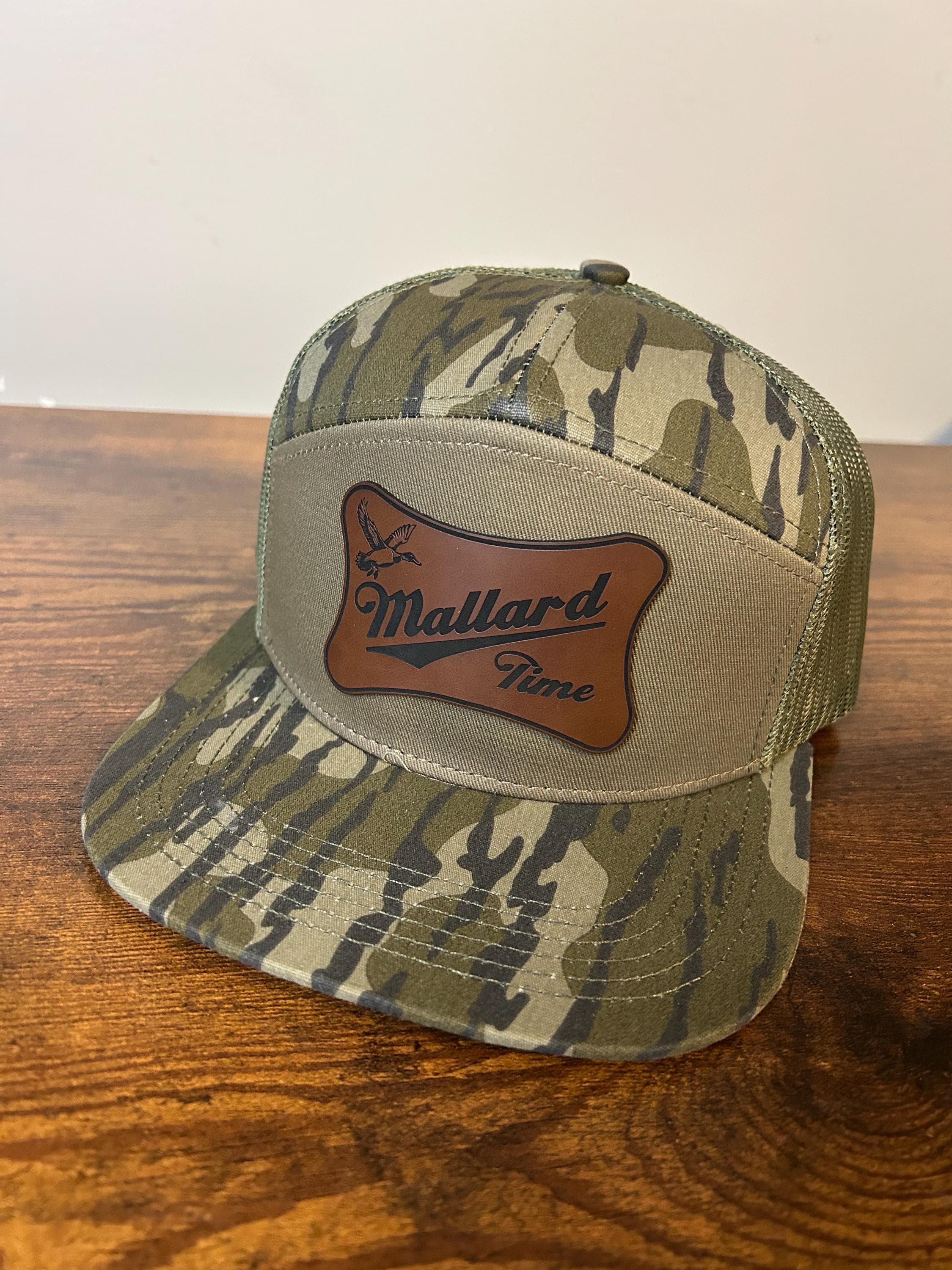 Men’s Lost Hat Co 7 Panel Trucker Hat Mallard Time Hunting Club Leather ...