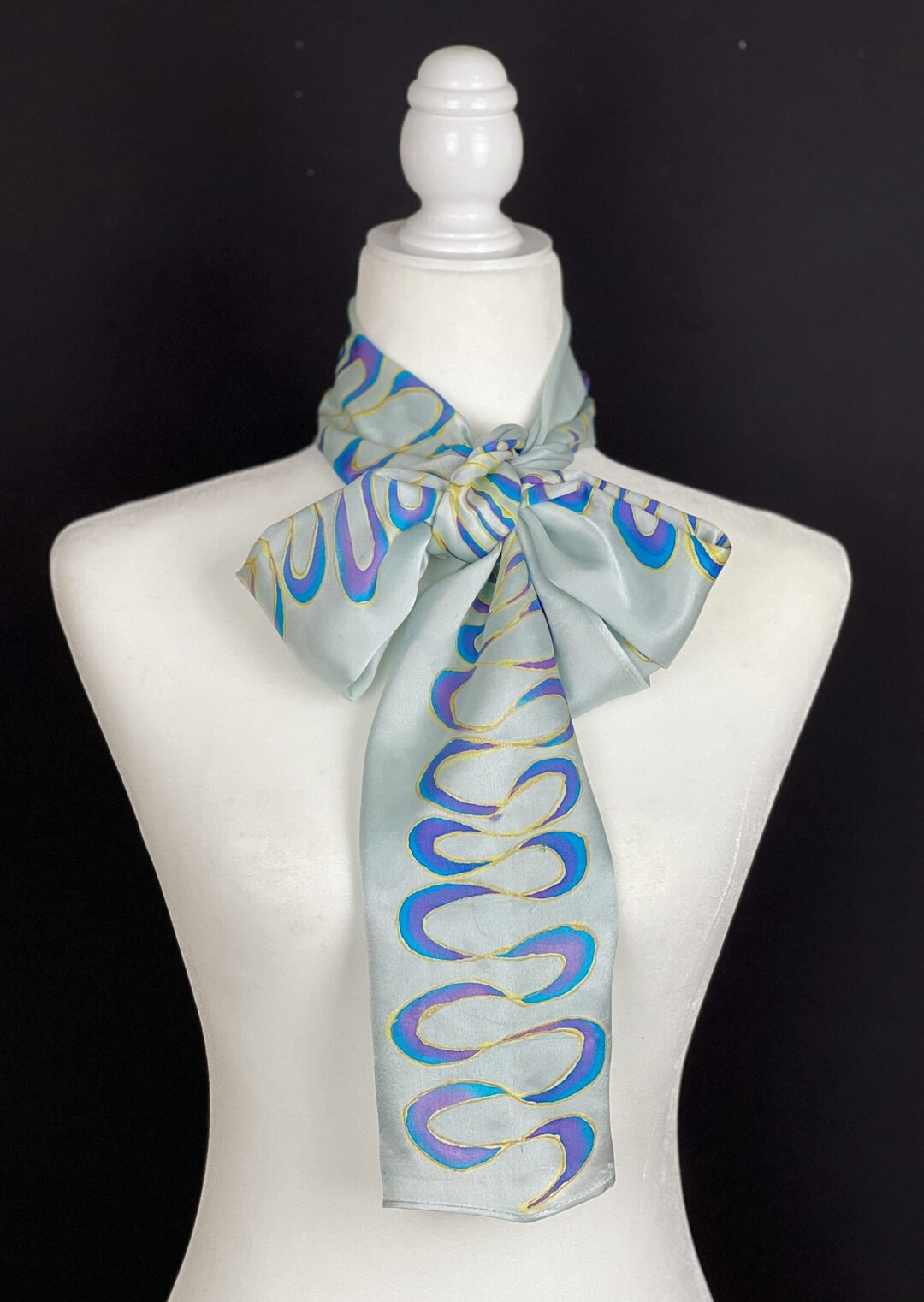 Hand-painted Silk Scarf: Silver Gray Floral Ribbon, 60"x11" - Etsy