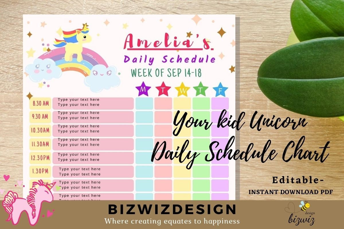 Timetables chart cute unicorn - poldepot