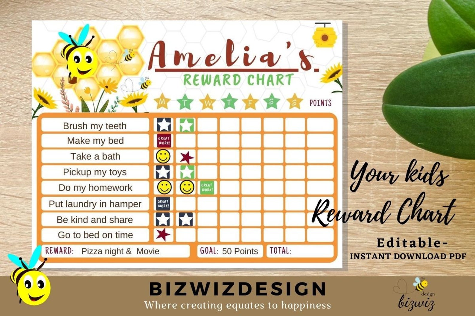 Bee Reward Chart Bee Kids Chore Chart Kids Bee Routine Chart - Etsy