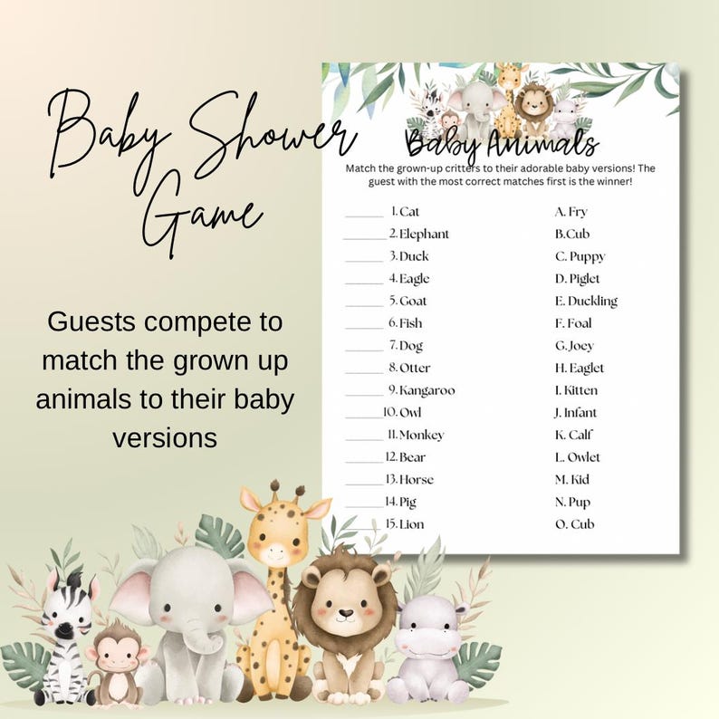 Baby Shower Game, Baby Animals Game - Etsy