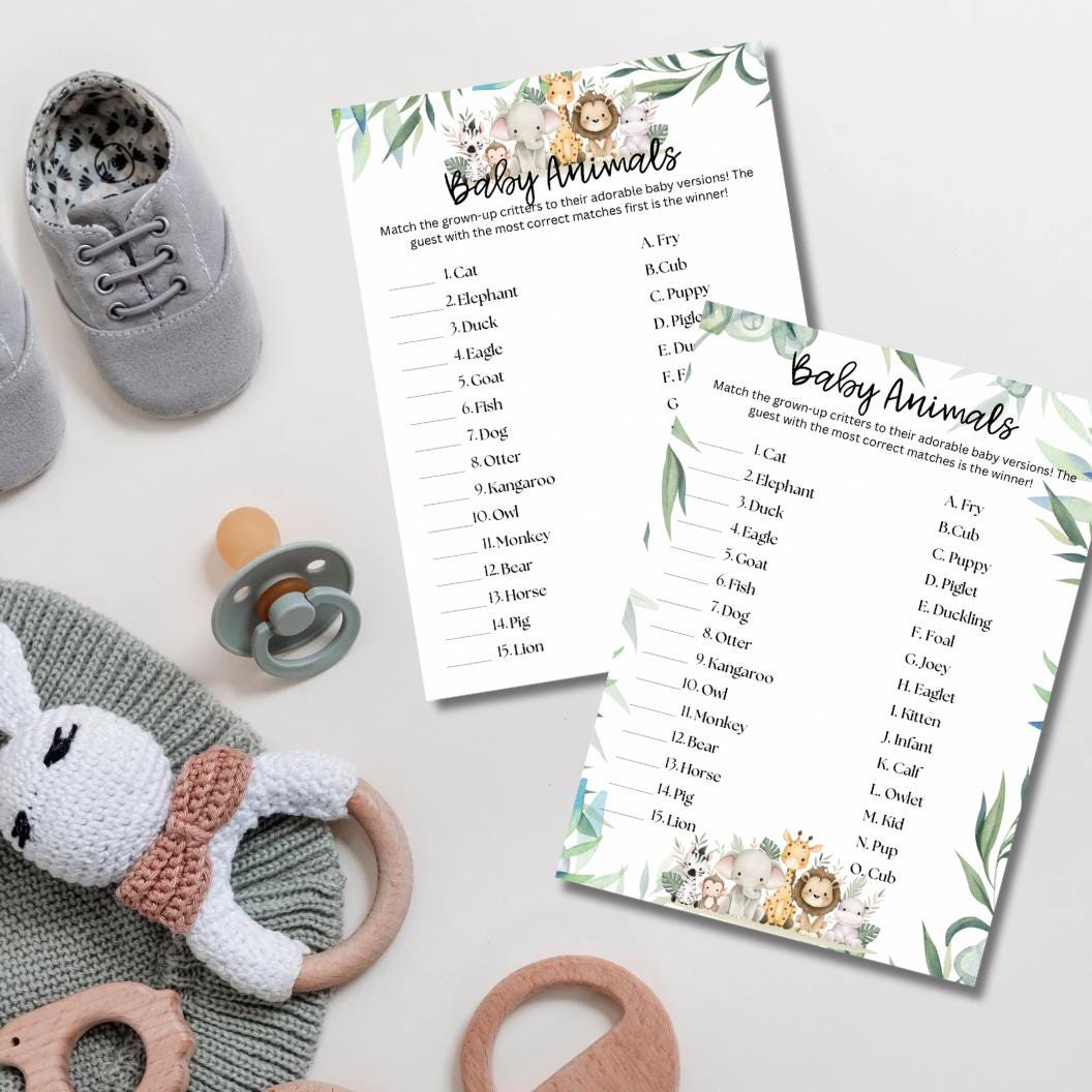 Baby Shower Game, Baby Animals Game - Etsy