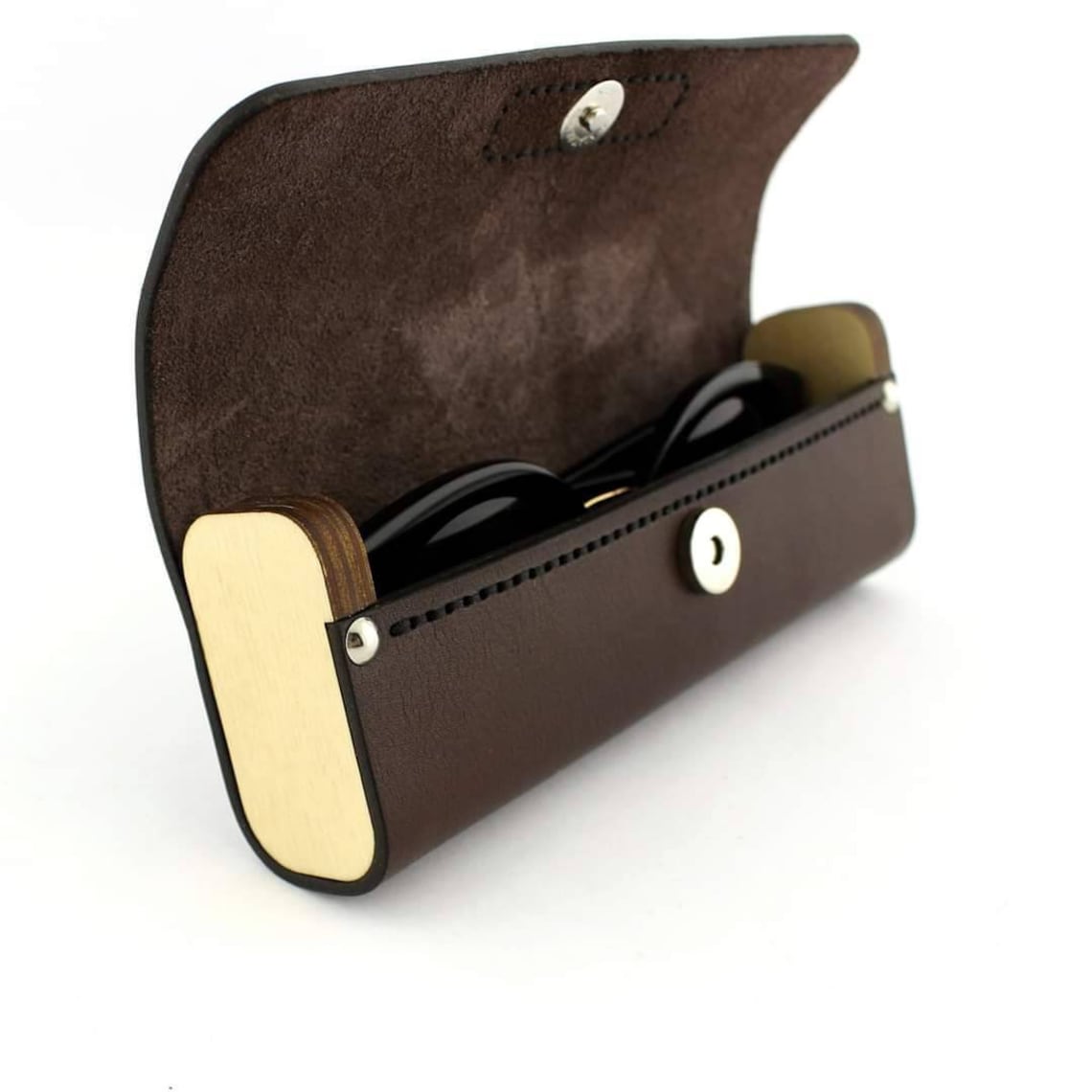 Leather Glass Case. From Natural Leather and Wood. - Etsy