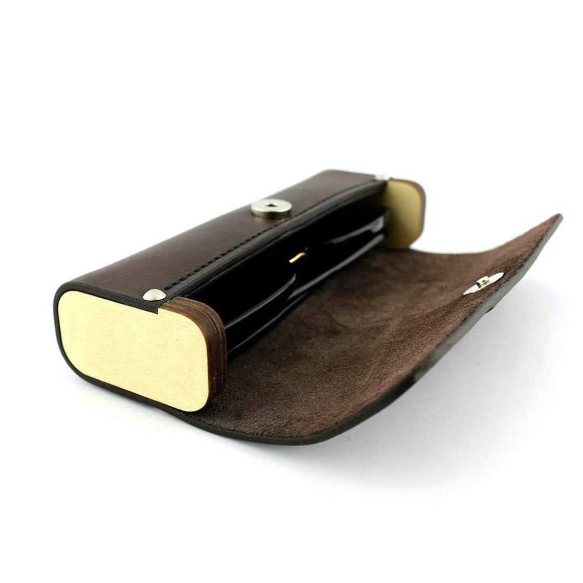 Leather Glass Case. From Natural Leather and Wood. - Etsy