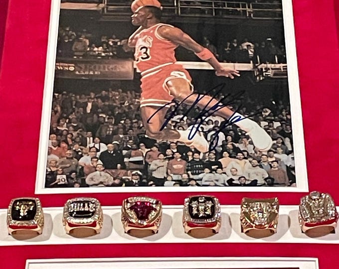 Michael Jordan Framed Art | 6 Championship Rings Display | Signed GOAT ...