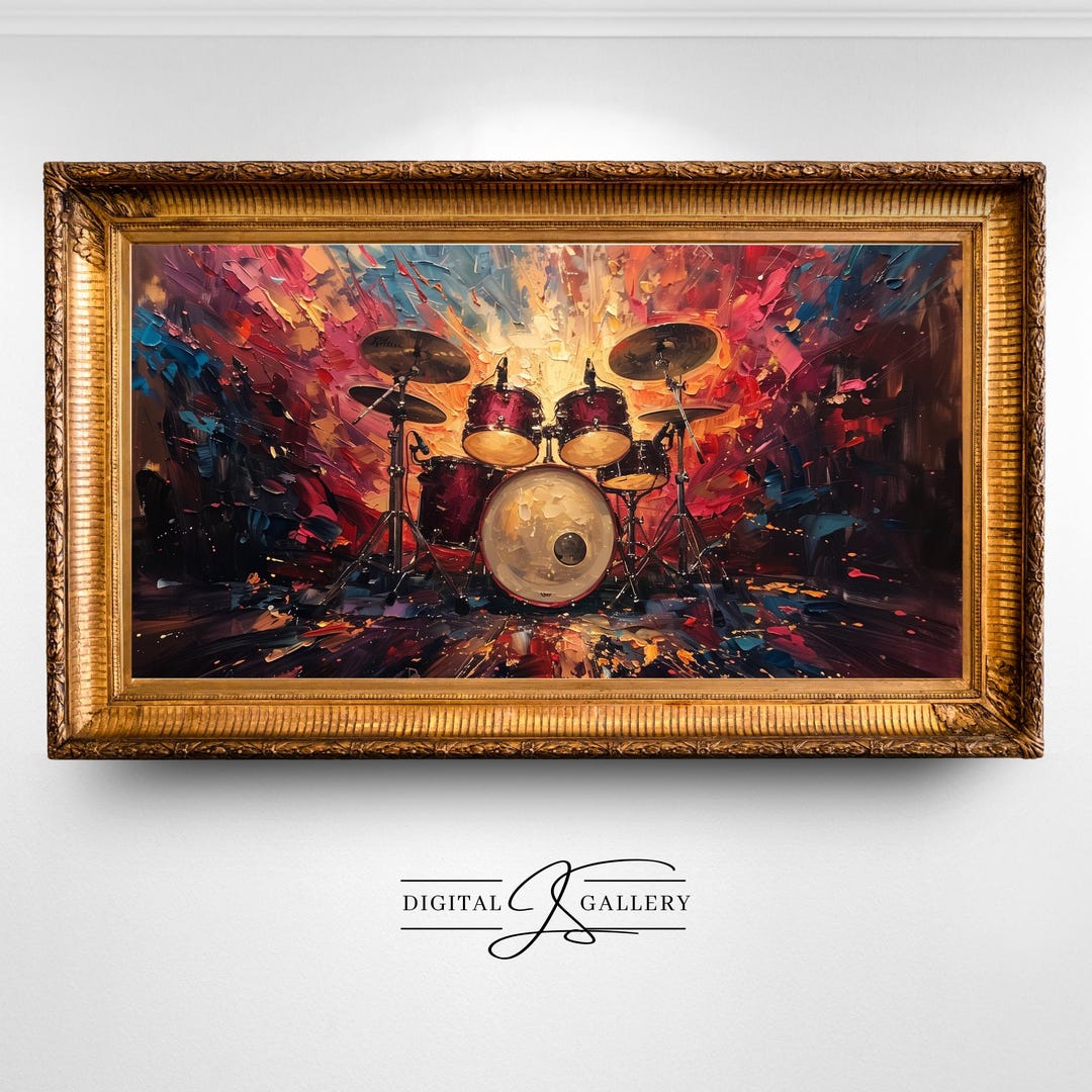 Colorful Drum Set Instrument Exploding With Color, Oil Painting ...