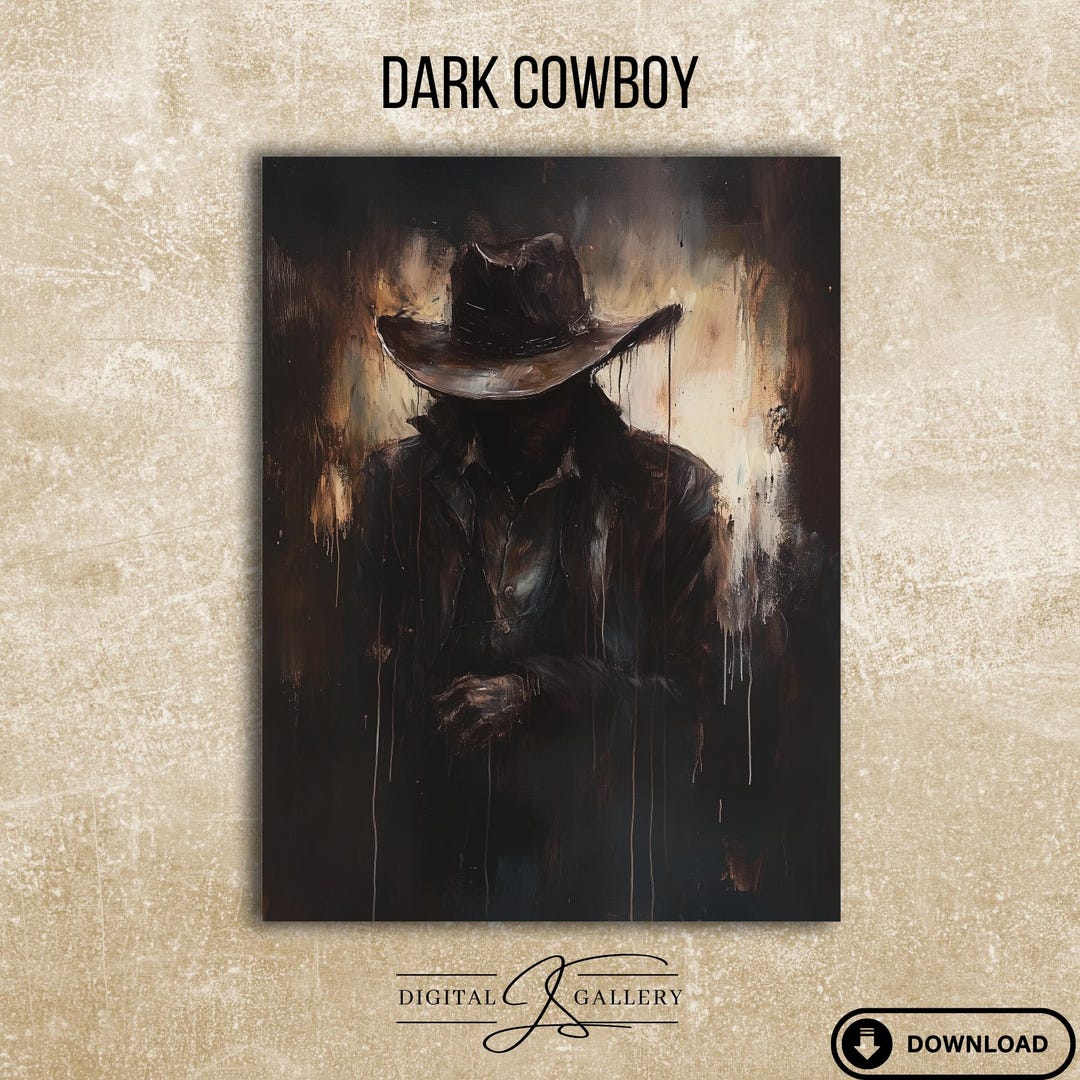 Dark Cowboy With Brown Background Digital Art Print Western Cowboy ...