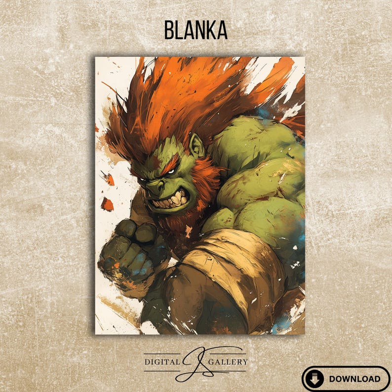 Blanka Street Fighter Fan Art Print - Vibrant Gaming Artwork, Video ...