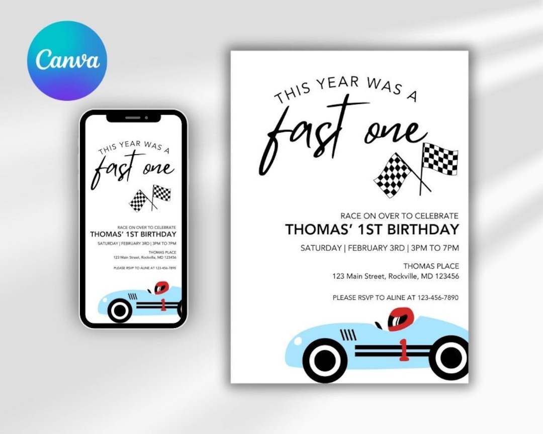 Fast One First Birthday Invitation, Race Car Invitation, Race Car 1st ...