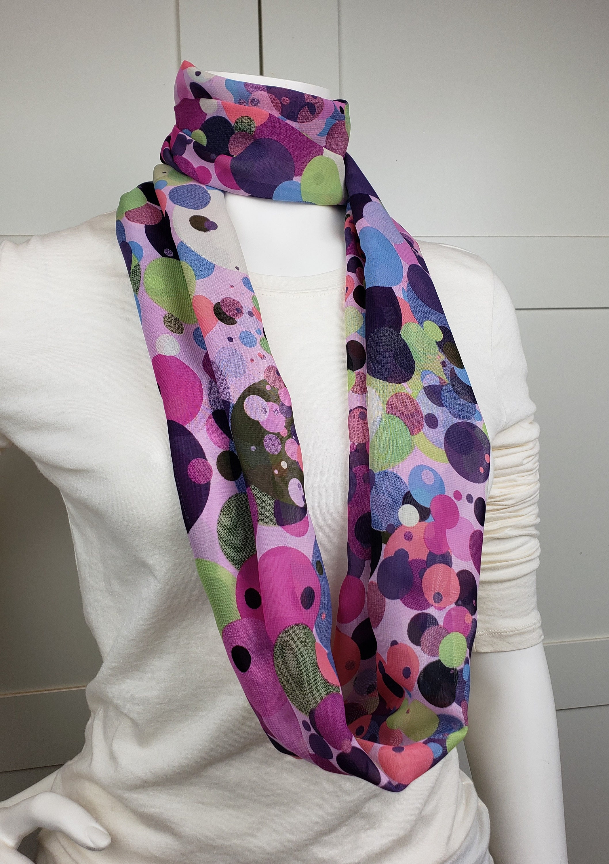 Foulard en mousseline de soie Multi-Color Circle, foulards en boucle ...