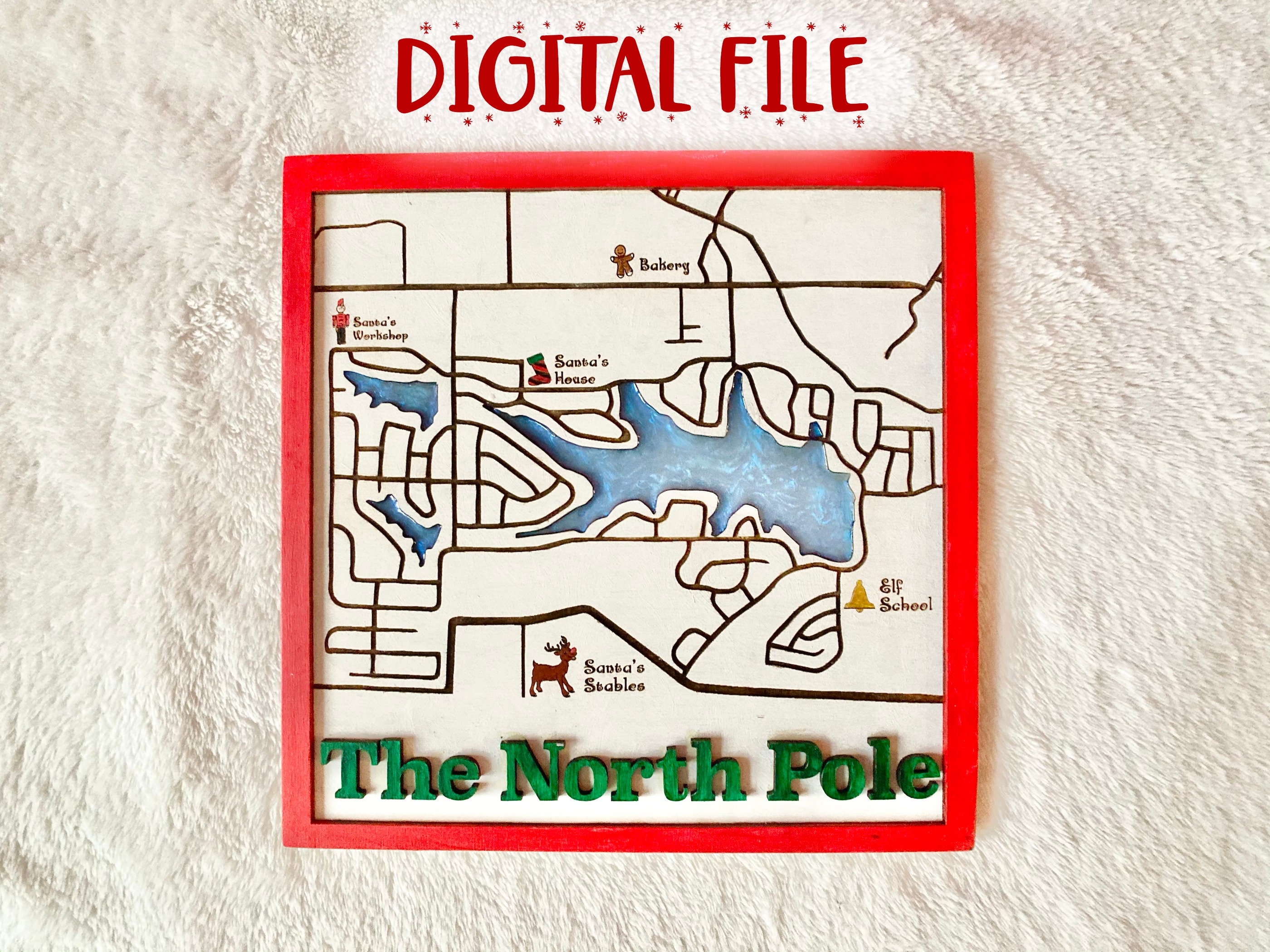 Digital File North Pole Map, Christmas Map, Glowforge File, Laser ...