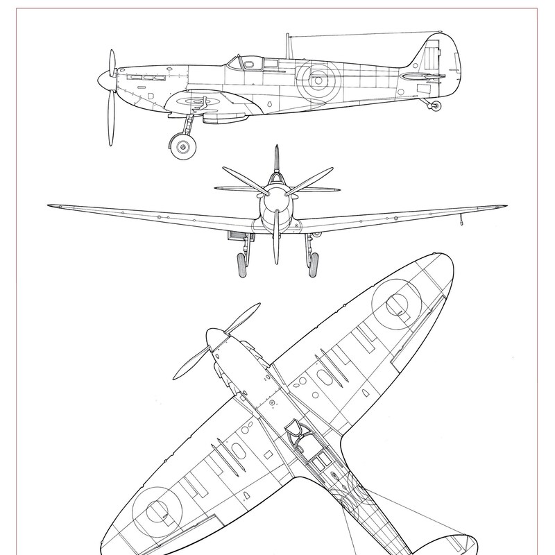 Spitfire Drawing - Etsy UK