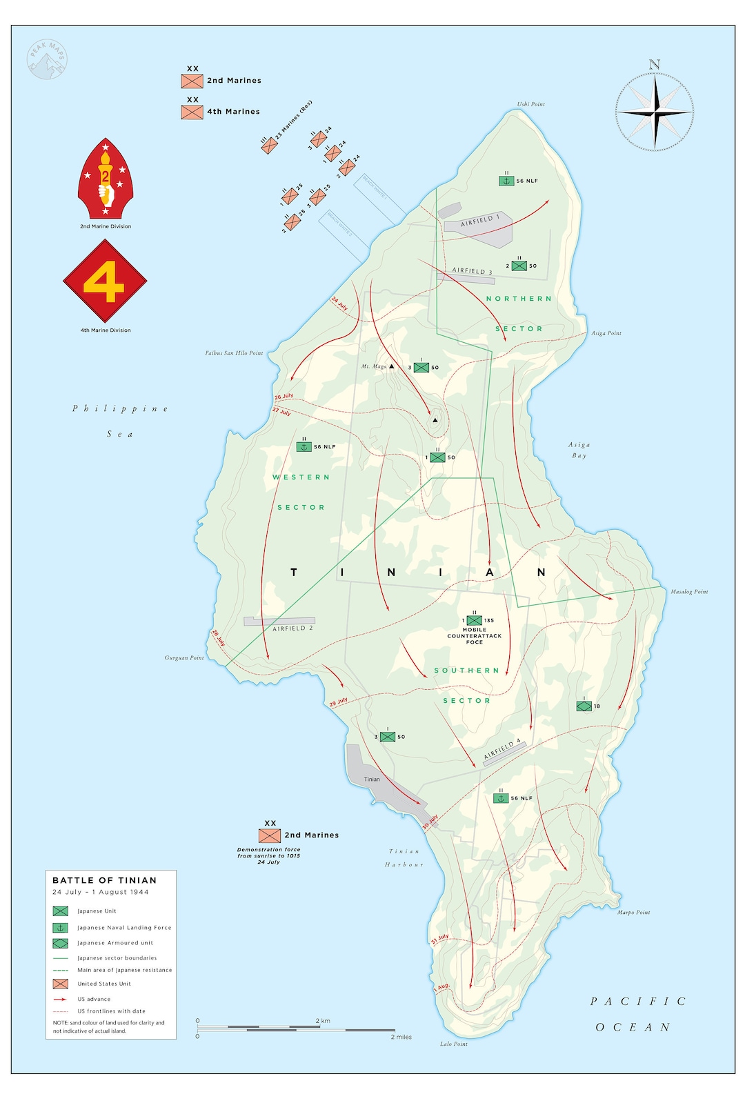 Battle of Tinian, 1944 Downloadable Jpeg Map - Etsy