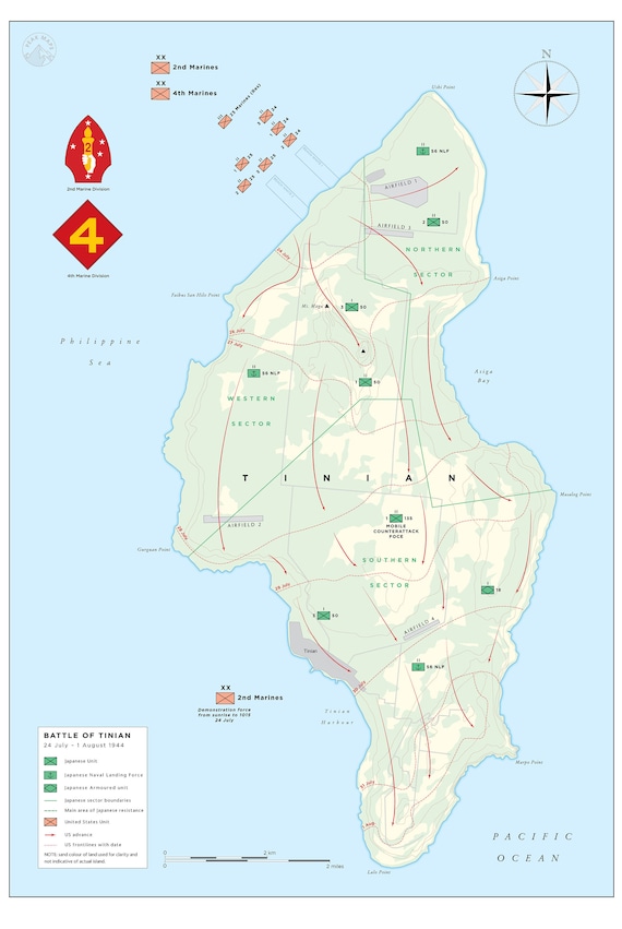 Battle of Tinian 1944 Downloadable Jpeg Map | Etsy