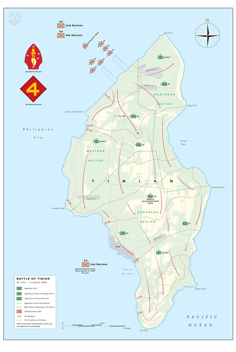 Battle of Tinian, 1944 Downloadable Jpeg Map - Etsy