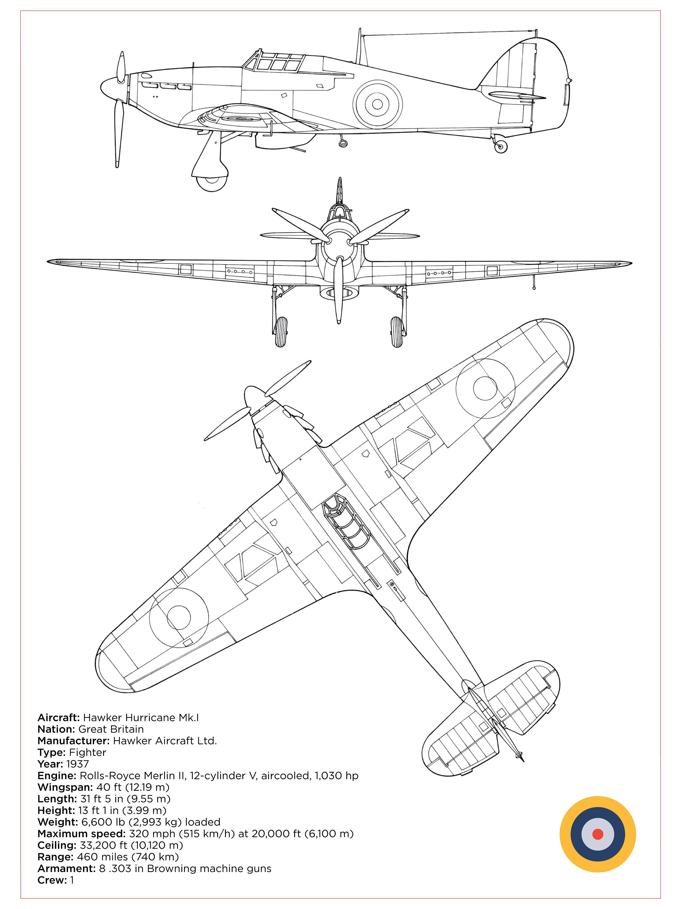 Hawker Hurricane 3-view Drawing Digital Download - Etsy