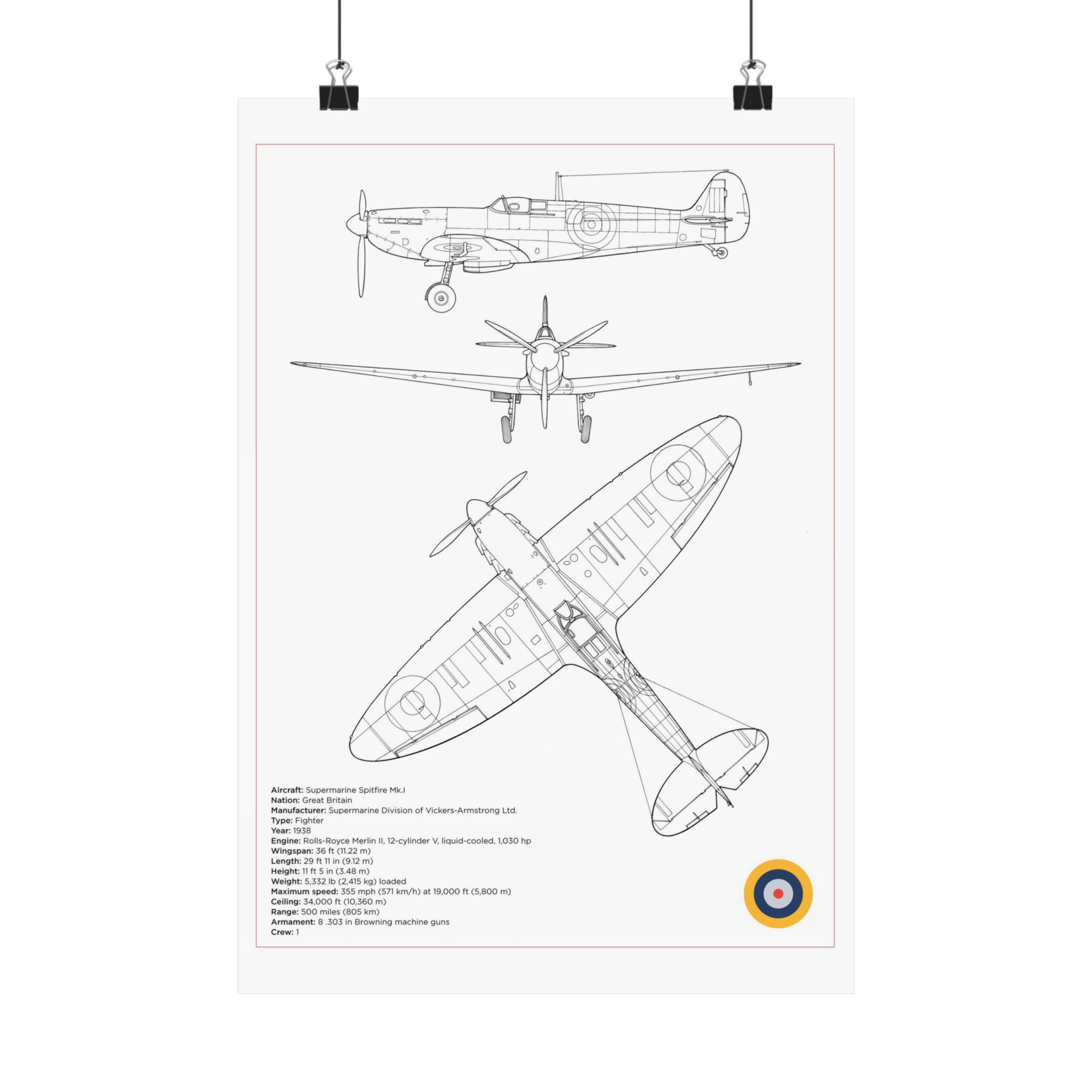 Supermarine Spitfire Mki 3-view Poster - Etsy