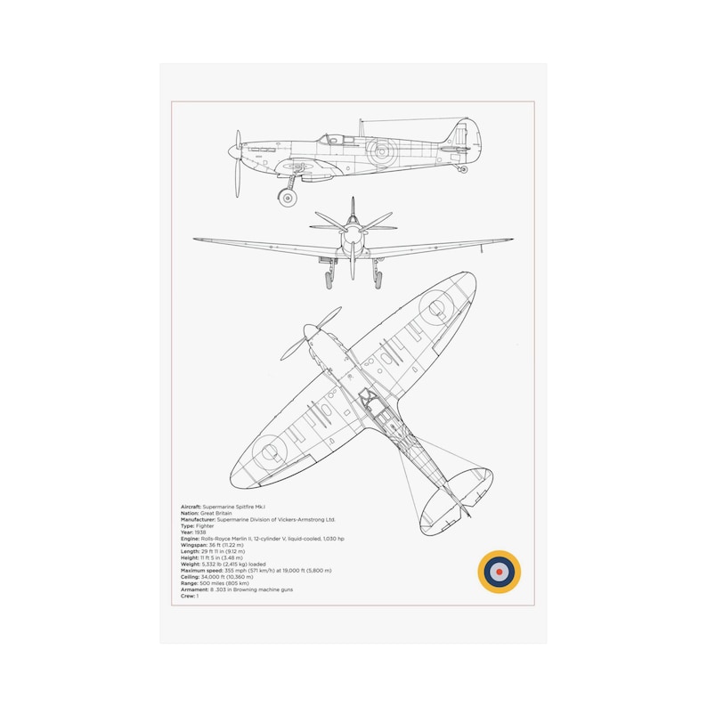 Supermarine Spitfire Mki 3-view Poster - Etsy