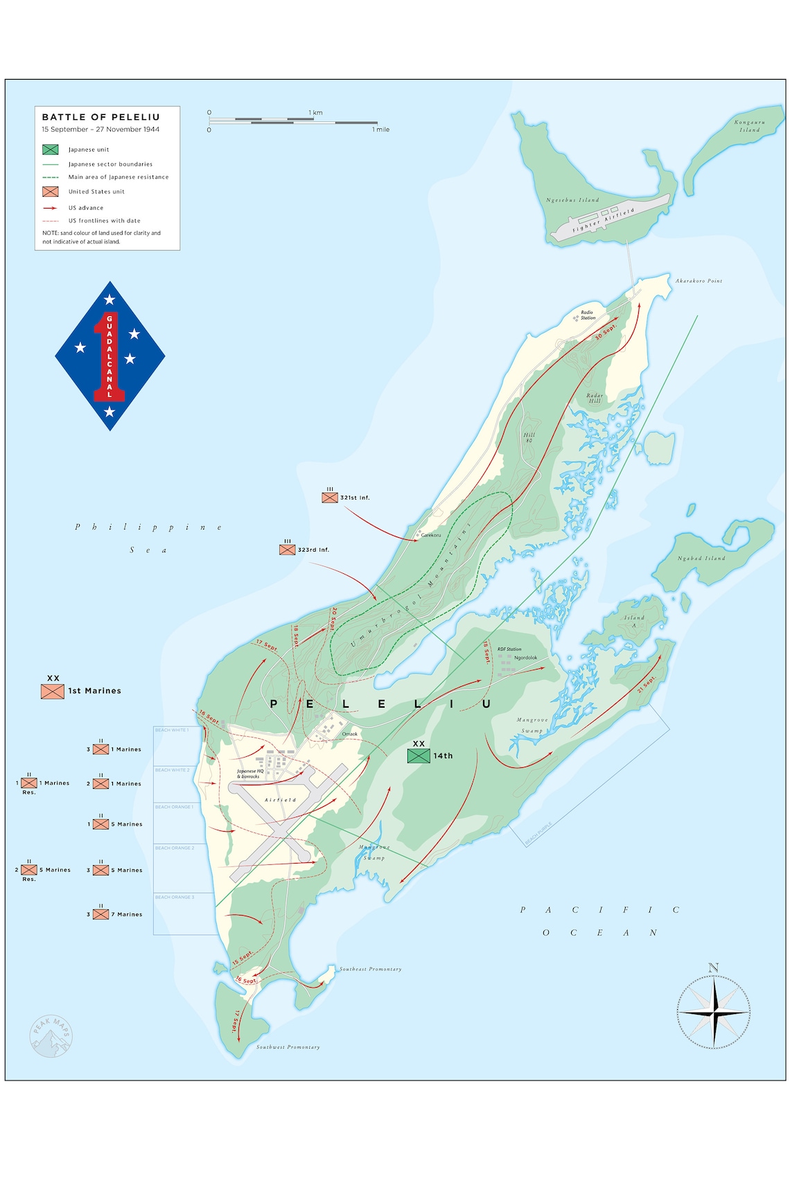 Battle of Peleliu Downloadable Jpeg Map - Etsy