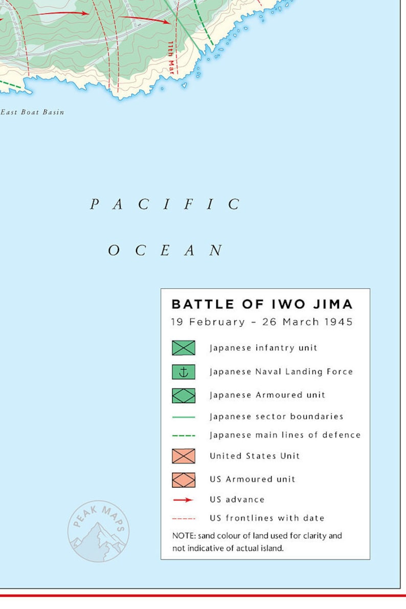 Iwo Jima Battle Map 1945 Pacific War - Etsy