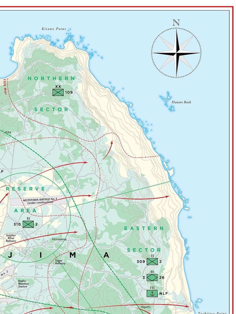 Iwo Jima Battle Map 1945 Pacific War - Etsy