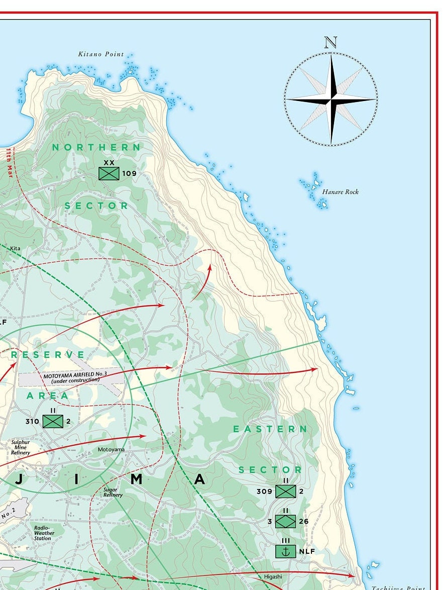 Iwo Jima Battle Map 1945 Pacific War - Etsy