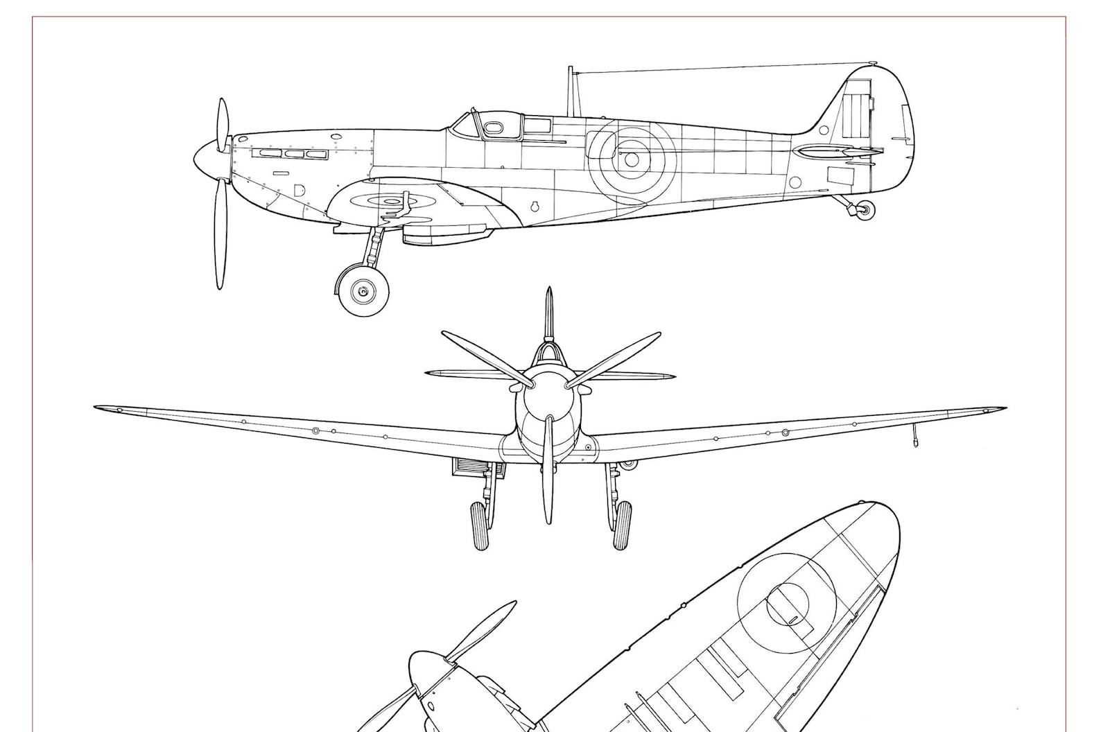 Supermarine Spitfire Mki 3-view Drawing Digital Download - Etsy