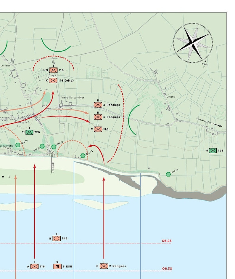 Omaha Beach Assault Map D-day Landings Operation Overlord 6 June 1944 ...