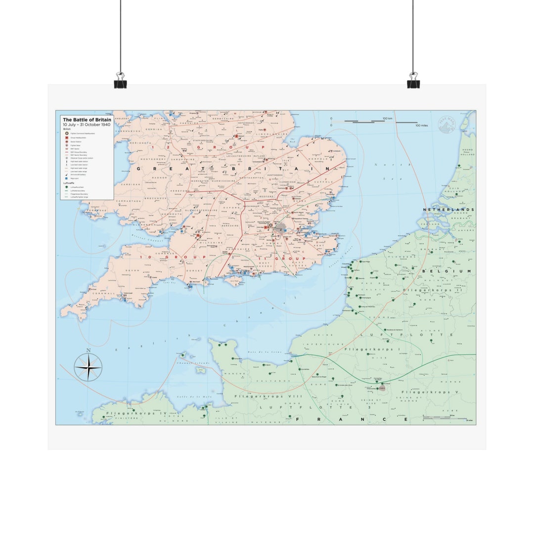 Battle of Britain Map Poster Map Depicting the Main Area of the Battle ...