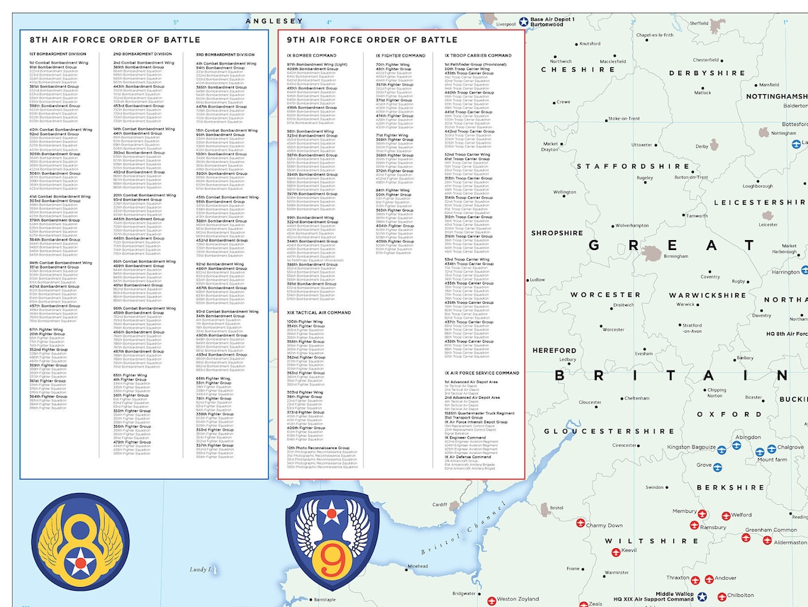 WWII USAAF Bases Map – 8th & 9th Air Force, Great Britain - Etsy