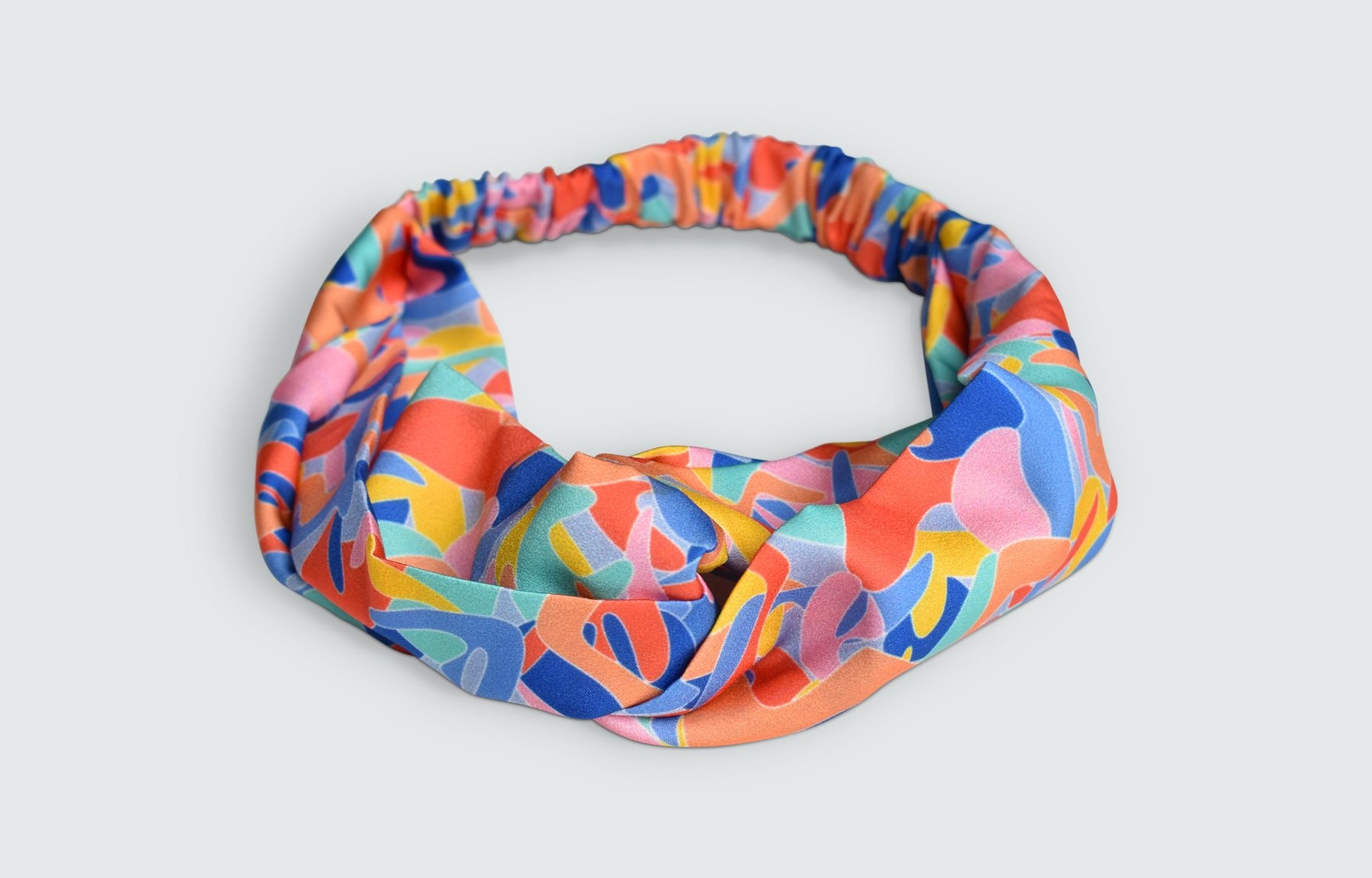 Sustainable Twist Knot Turban Headband in Abstract Pink & Blue Kefi ...