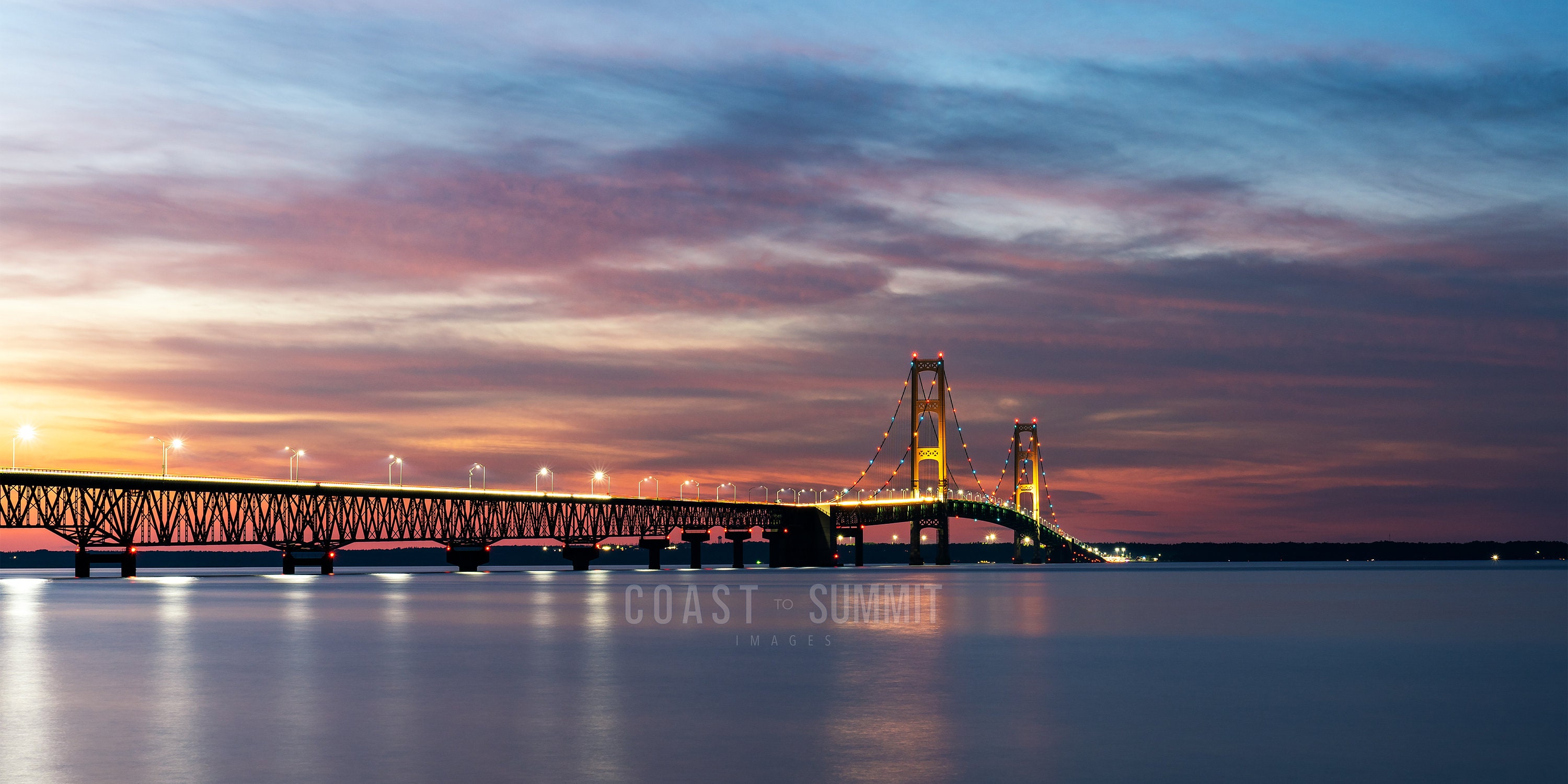 Mackinac Bridge sunset large panoramic photo Michigan Upper Peninsula ...