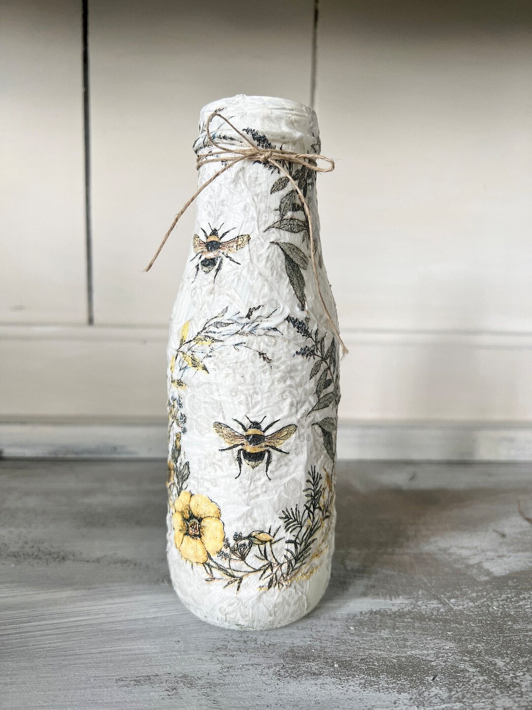Bee Vase, Vintage Vase, Decor, Spring Vase, Bee Jar, Decoupage Vase ...
